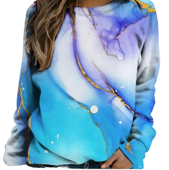 noracora | Tops | Noracora Sweatshirt Marbled Watercolor New Aqua ...